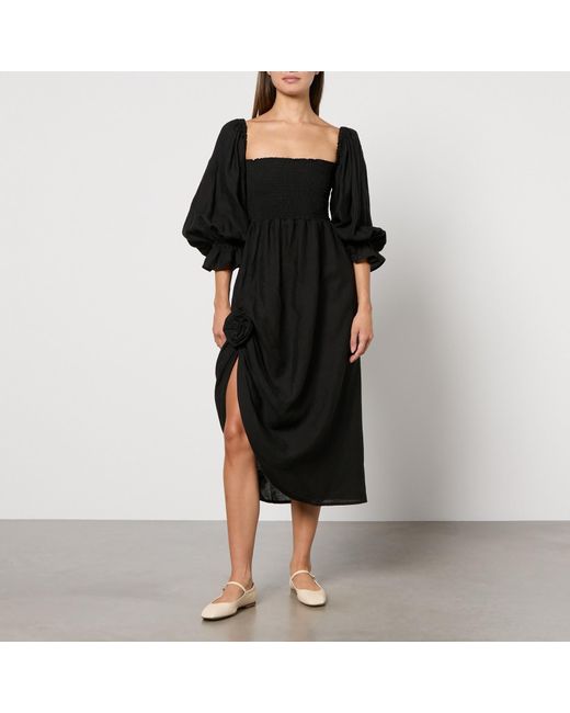 Sleeper Atlanta Rosette Linen Dress in Black | Lyst
