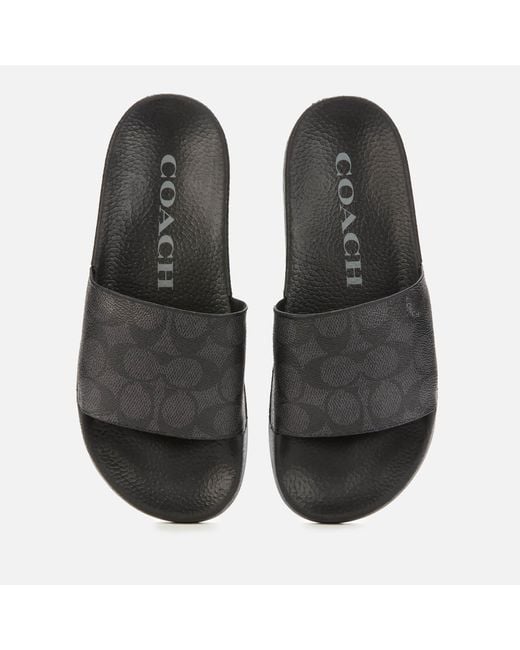 COACH Udele Coated Canvas Slide Sandals in Black - Lyst