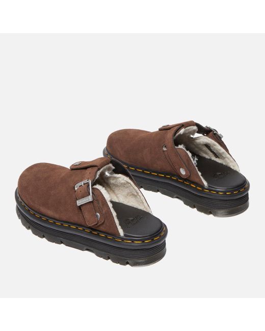 Dr. Martens Zebzag Faux Fur-Lined Suede Mules in Brown | Lyst