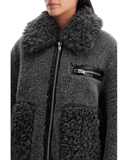 Stand Studio Short Eco Shearling Coat in Black | Lyst UK