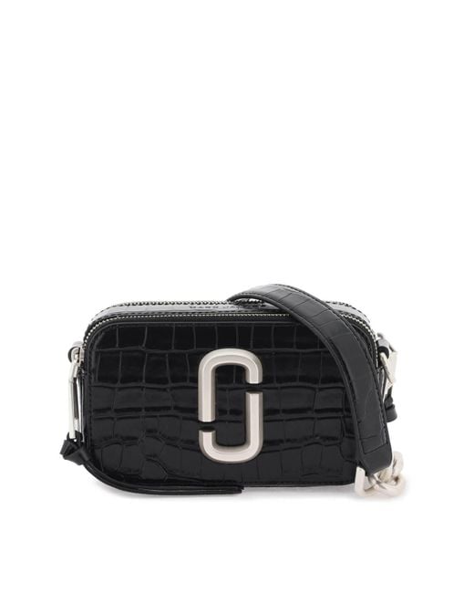 Marc Jacobs The Croc-embossed Shoulder Snapshot Bag in Black | Lyst