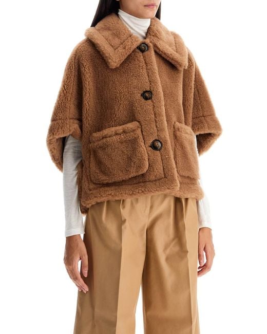 Max Mara "Cropped Teddy Fleece Cape in Brown | Lyst
