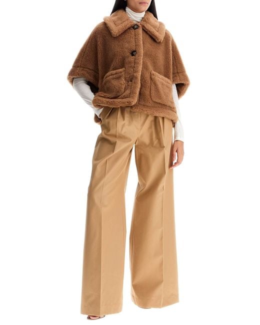 Max Mara "Cropped Teddy Fleece Cape in Brown | Lyst