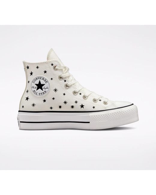 Converse Chuck Taylor All Star Lift Platform Embroidered Stars in White | Lyst UK