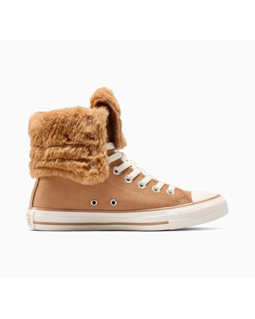 Converse Chuck Taylor All Star Fold Over Xhi Faux Fur in Brown | Lyst UK