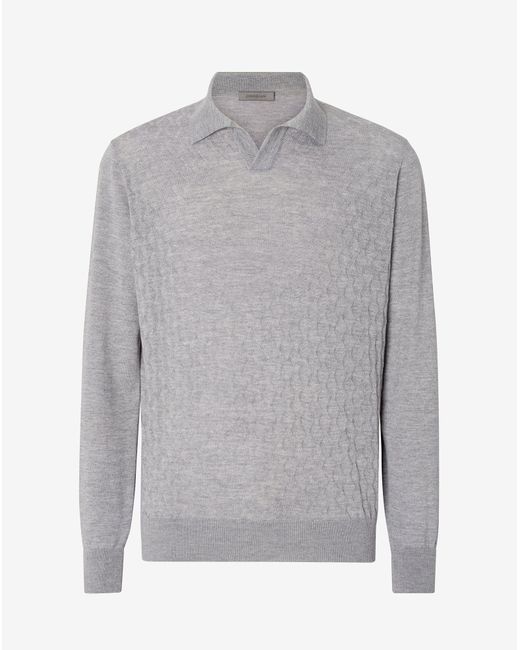 Corneliani Light Buttonless Extra Fine Wool Polo Shirt in Grey for Men ...