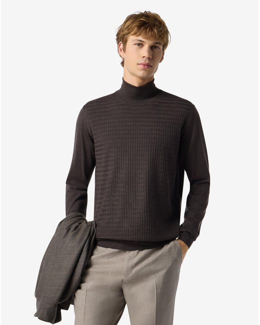 Corneliani Ultra-Fine 120's Wool Turtleneck With Wavy Stitch in Black ...