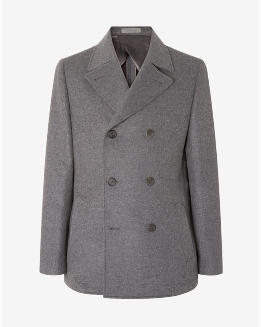 Corneliani Reversible Wool, Silk And Cashmere Peacoat in Grey for Men ...