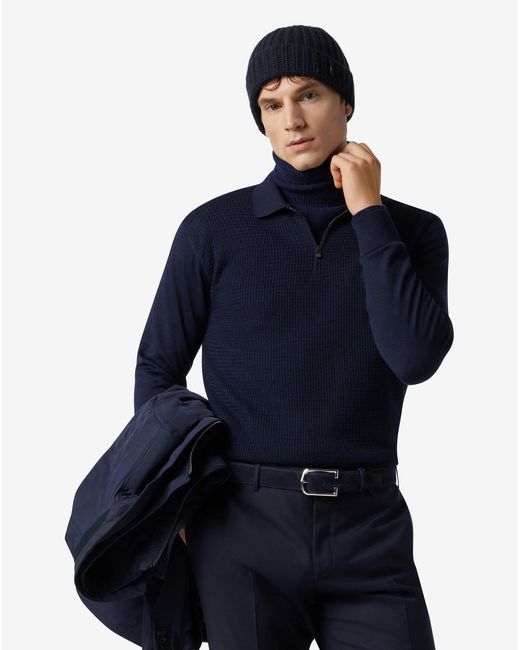Corneliani Zip-Up Extra Fine Wool Polo Shirt in Blue for Men | Lyst UK
