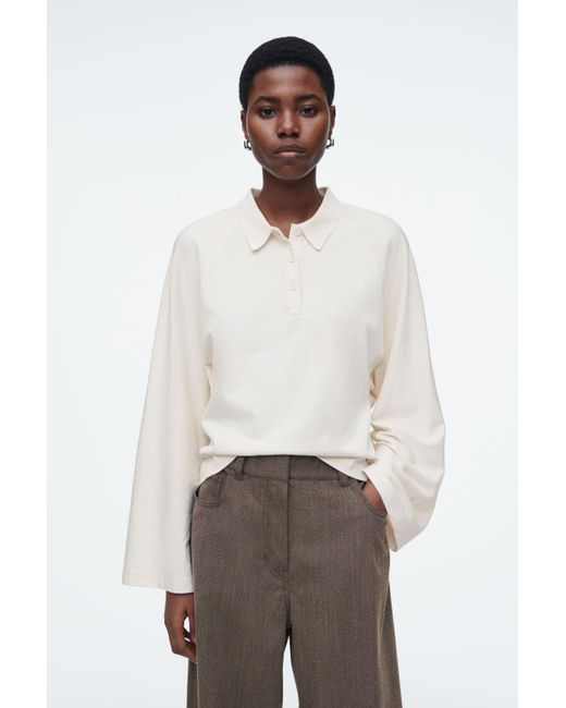 COS Boxy Long-sleeved Polo Shirt in White | Lyst