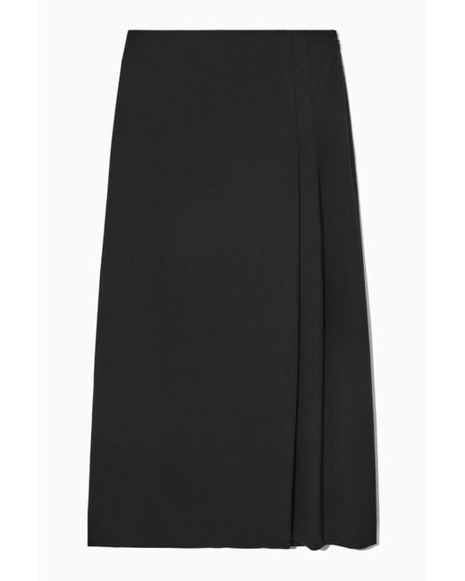 Cos Pleated Wool Midi Wrap Skirt In Black Lyst