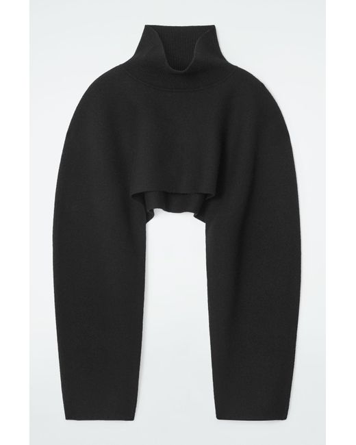 COS Cropped Boiled-wool Hybrid Cape in Black | Lyst