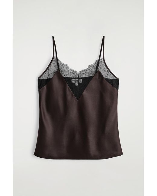 COS Lace-Trimmed Satin Cami Top in Black | Lyst UK