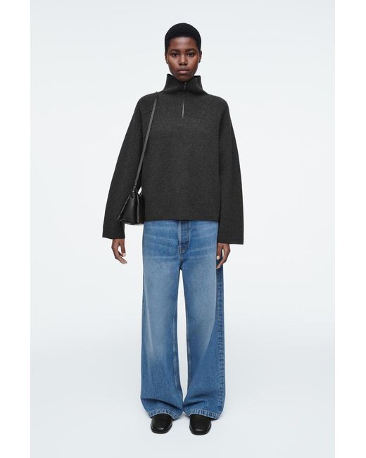 COS Merino Wool Half-zip Sweater in Black | Lyst UK