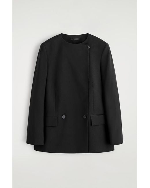 COS Structured Collarless Wool Blazer in Black | Lyst