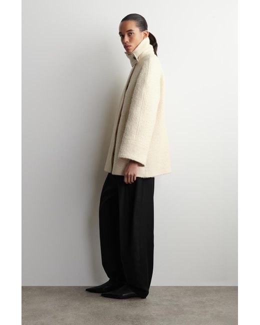 COS Funnel-Neck Wool-Herringbone Short Coat in Natural | Lyst UK