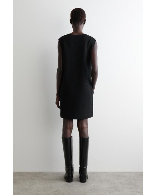 COS Boiled Wool V-Neck Mini Dress in Black | Lyst UK