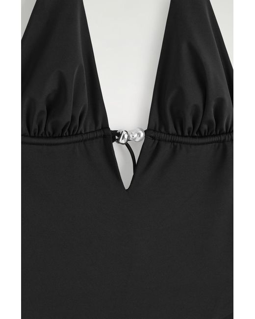COS Embellished Plunge-Neck Swimsuit in Black | Lyst