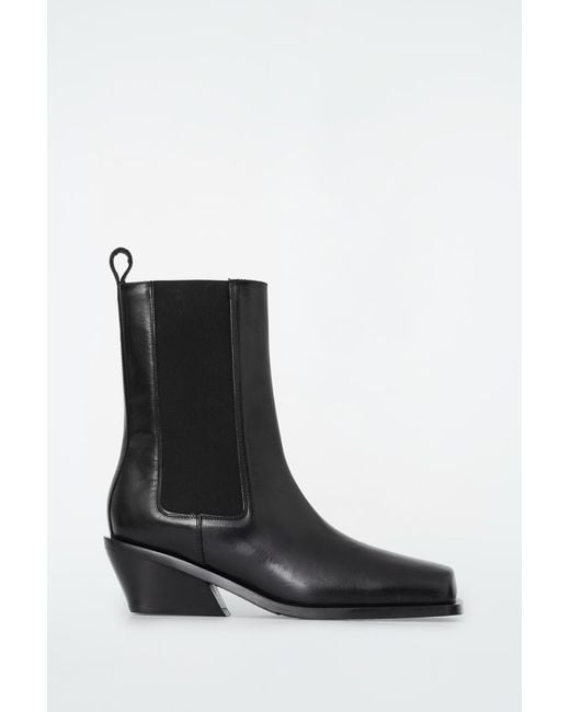 COS Square-toe Leather Chelsea Boots in Black | Lyst