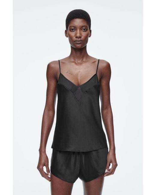 COS Sheer-panel Silk Cami Top in Black | Lyst