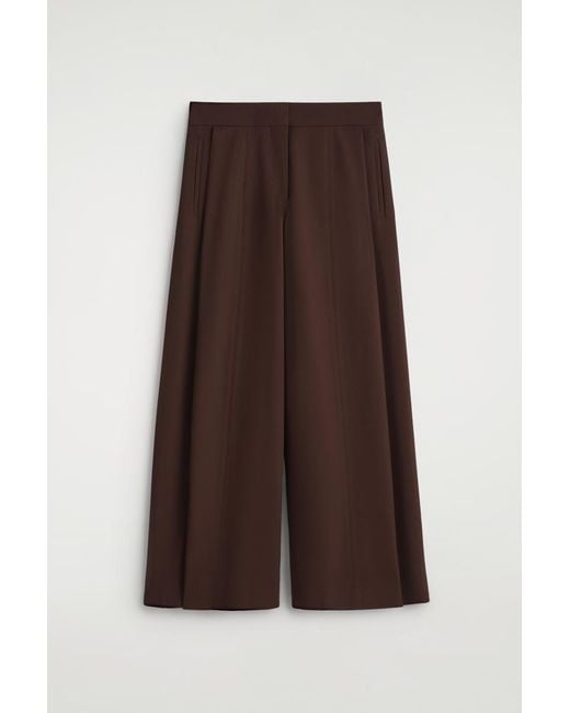 COS Relaxed Wool-Blend Wide-Leg Pants in Brown | Lyst UK