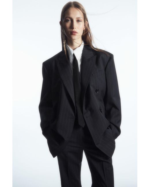 COS Oversized Pinstriped Wool Blazer in Blue | Lyst