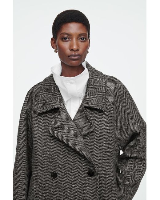 COS Oversized Double-breasted Wool Pea Coat in Gray | Lyst