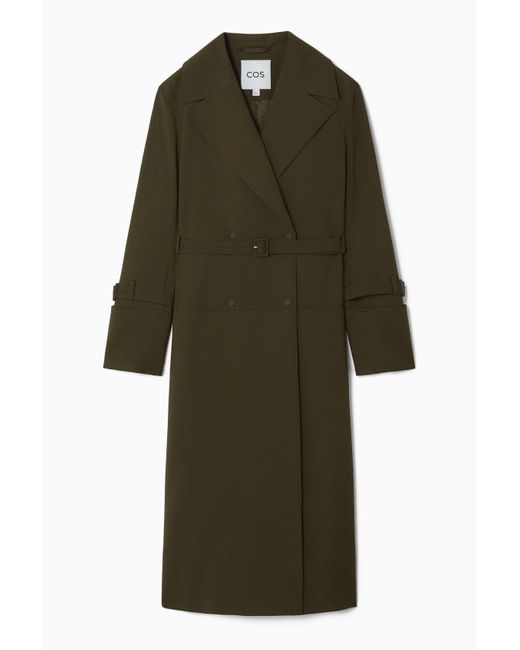 COS Double-breasted Wool-blend Trench Coat in Green | Lyst