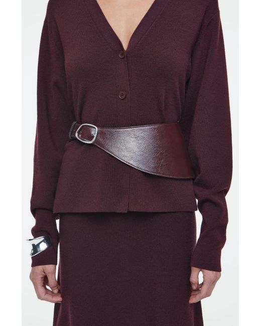 COS Curved Leather Wrap Belt in Red | Lyst