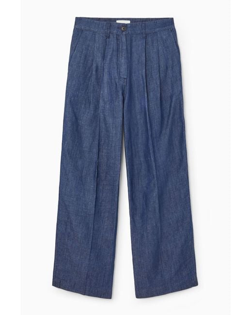 COS Wide-leg Tailored Denim Pants in Blue | Lyst