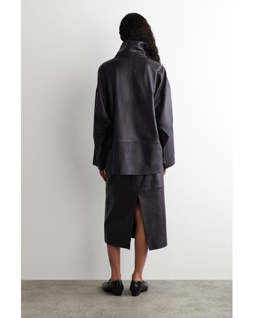 COS Leather Funnel-Neck Top in Black | Lyst UK