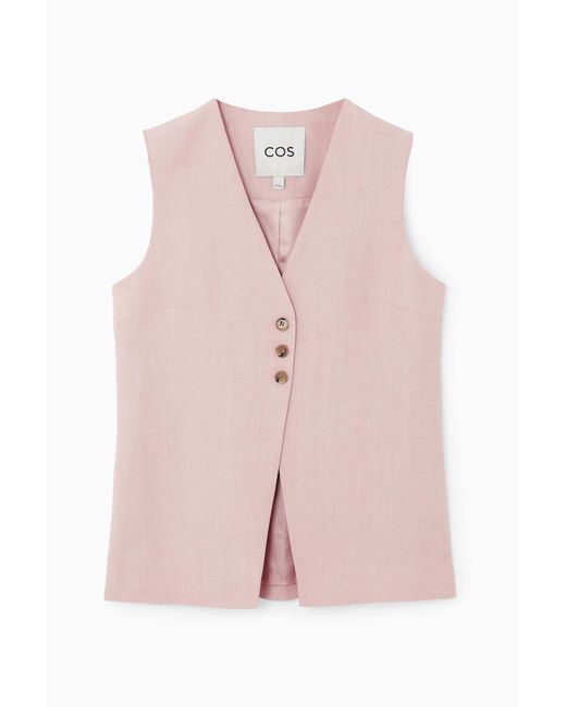 COS Longline Linen-blend Vest in Pink | Lyst