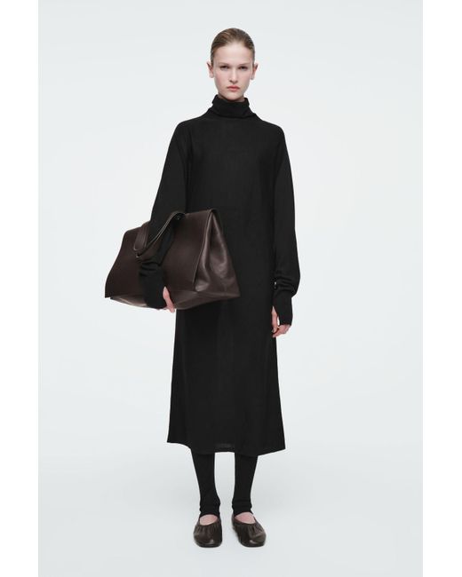 COS The Funnel-neck Merino Wool Dress in Black | Lyst