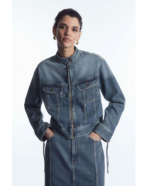 COS Denim Moto Jacket in Blue | Lyst