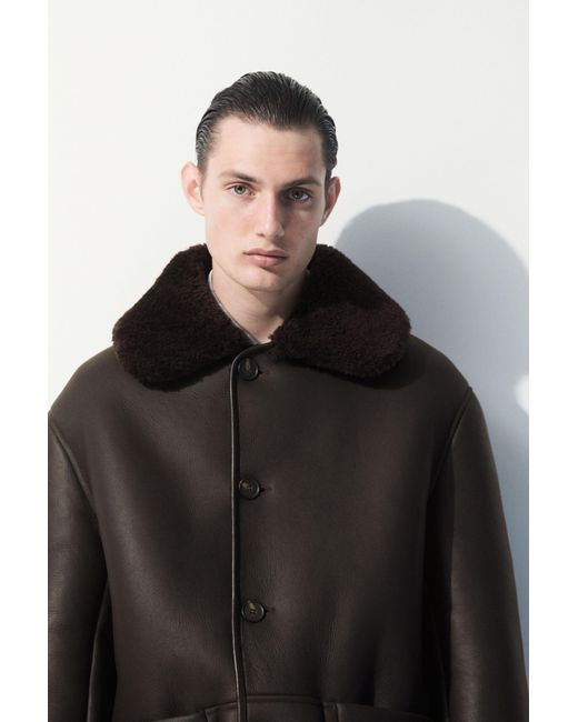 COS The Reversible Shearling Aviator Jacket in Black for Men | Lyst UK