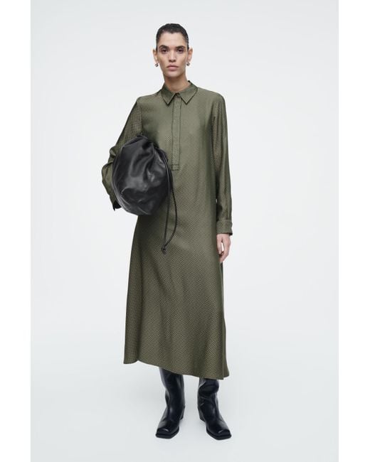 COS Herringbone Maxi Shirt Dress in Green | Lyst