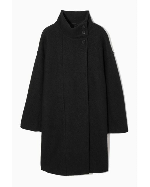 COS Funnel-neck Boiled-wool Coat in Black | Lyst