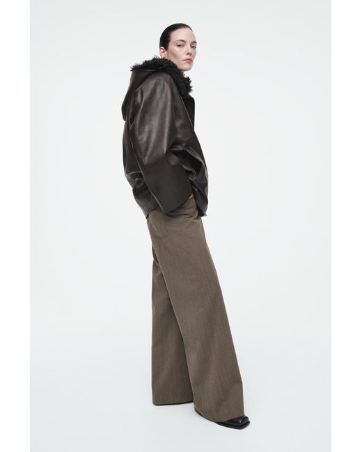 COS Shearling-lined Nappa Hooded Jacket in Black | Lyst UK