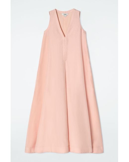 COS A-line Linen-blend Maxi Dress in Pink | Lyst
