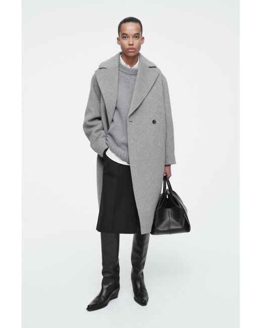 COS Oversized Double-breasted Wool Coat in Gray | Lyst