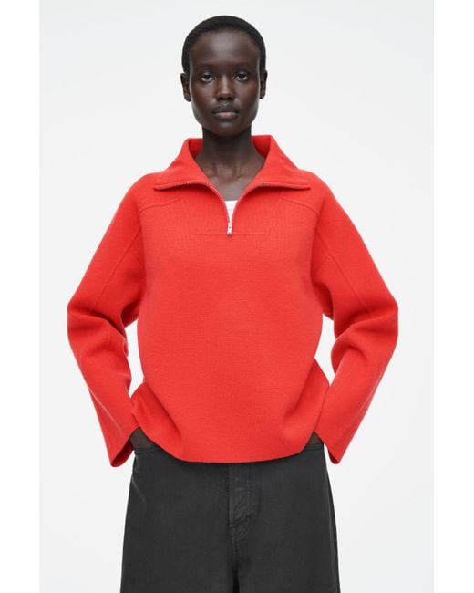 COS Merino Wool Half-zip Jumper in Red | Lyst
