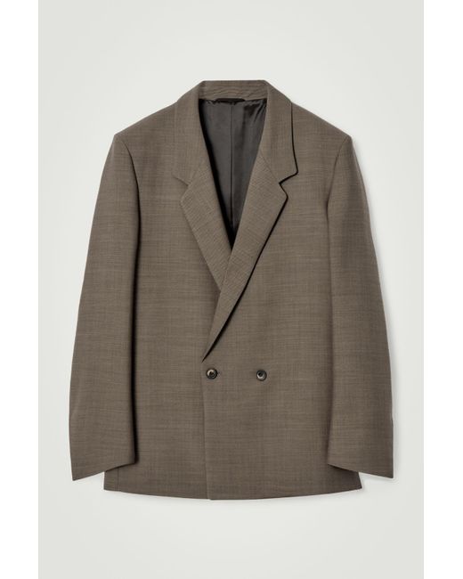 COS Relaxed Double-breasted Wool-blend Blazer in Brown for Men | Lyst