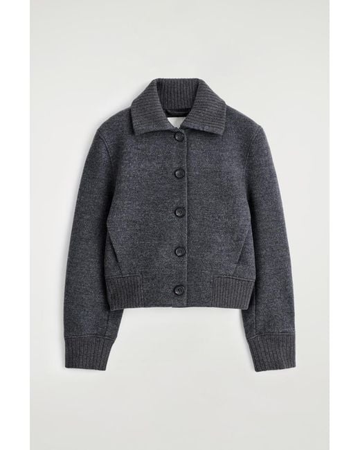 COS Ribbed-Collar Boiled Merino Wool Jacket in Blue | Lyst