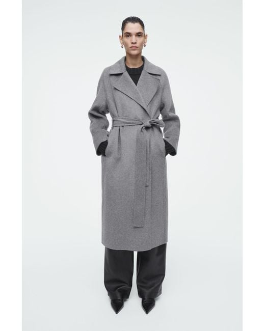 COS Belted Double-faced Wool Coat in Gray | Lyst