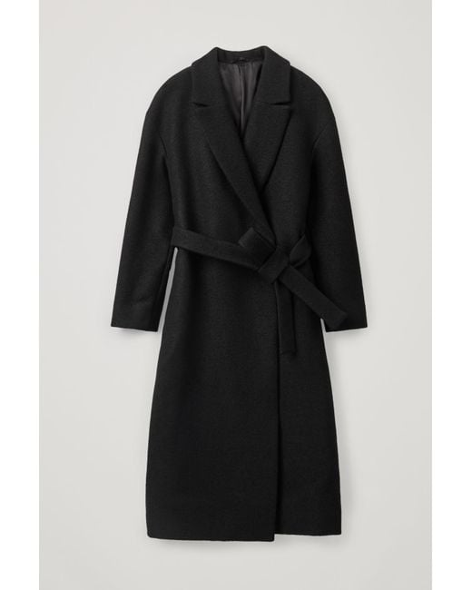 COS Oversized Belted Wool Coat in Black - Lyst