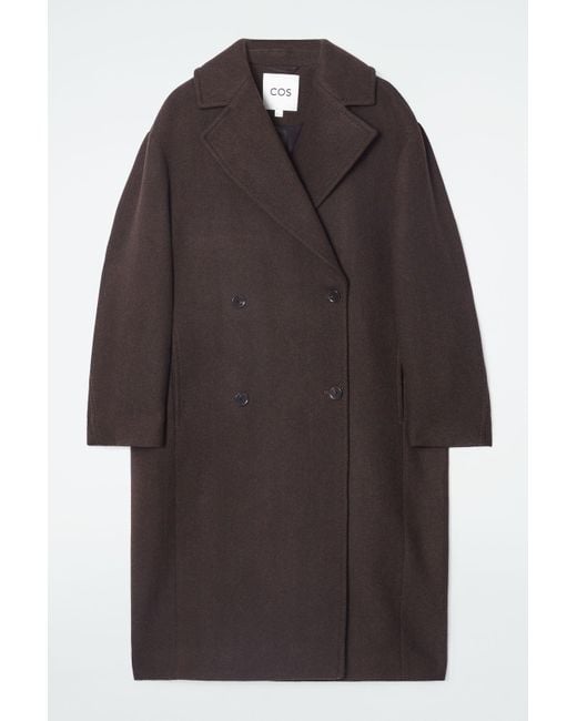 COS Double-breasted Wool-herringbone Coat in Brown | Lyst