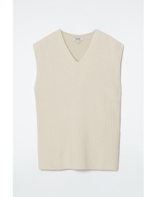 COS Ribbed-knit Hooded Tank Top in White | Lyst UK