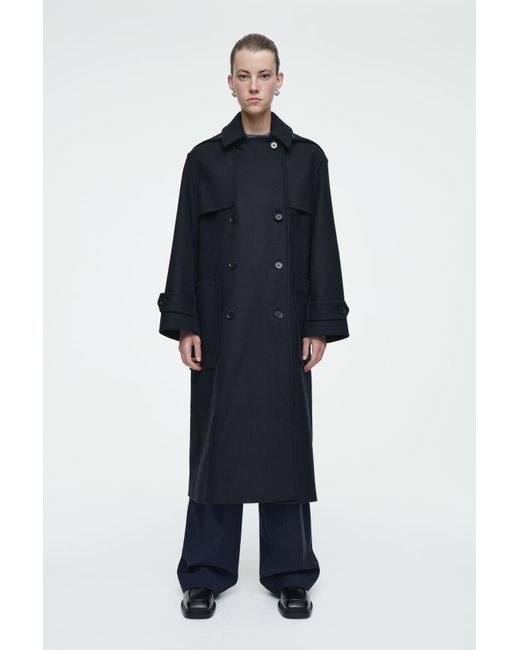 COS Hooded Wool Duffle Coat in Blue | Lyst