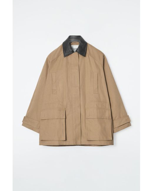 COS Leather-collar Field Jacket in Natural | Lyst