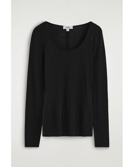 COS Merino Wool Scoop-Neck Top in Black | Lyst UK